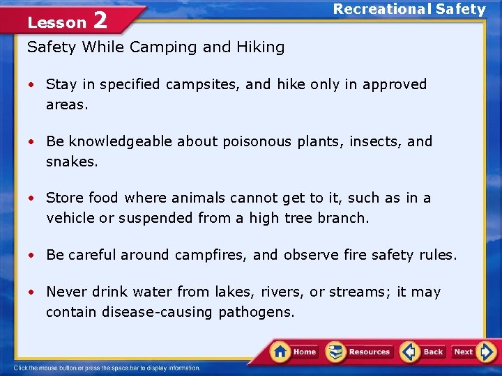 Lesson 2 Recreation and Water Safety Recreational activities
