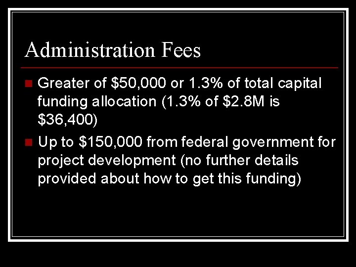 Summary of the Affordable Housing Capital Program December