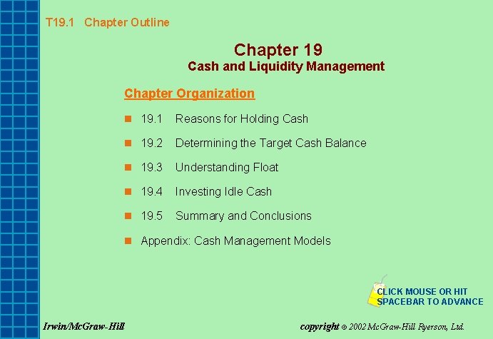 T 19 1 Chapter Outline Chapter 19 Cash