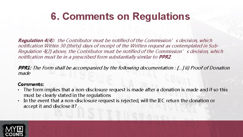 Oral Submission on the Draft Regulations of the