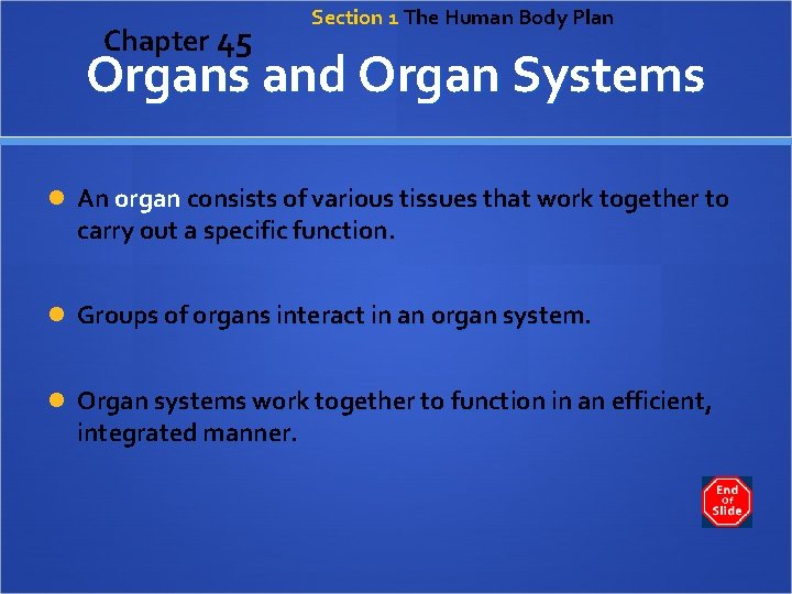 Chapter 45 Section 1 The Human Body Plan