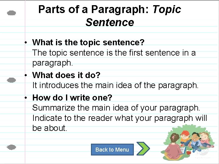 Parts of a Paragraph Menu Parts of a