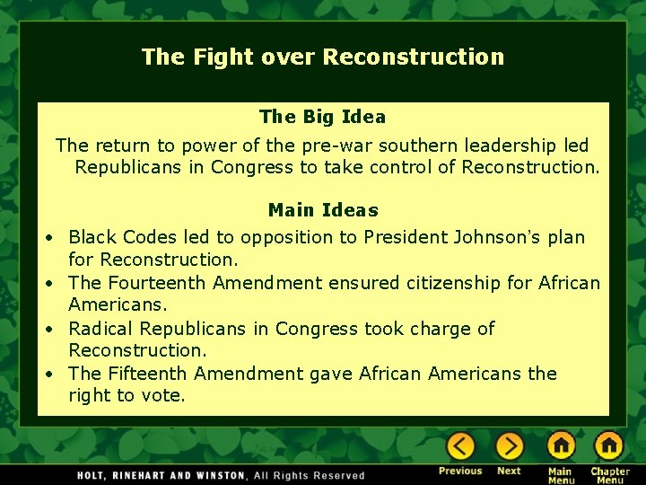 Reconstruction Section Notes Rebuilding the South The Fight