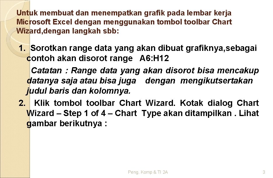 GRAFIK PEMBENTUKAN CHART Membuat grafik ada dua cara