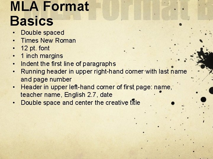 MLA Review Night Essay MLA Format Basics Double