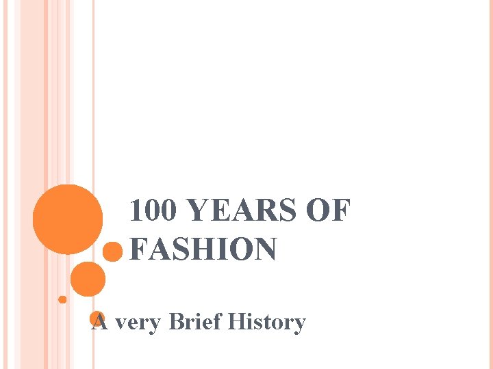 100 YEARS OF FASHION A very Brief History