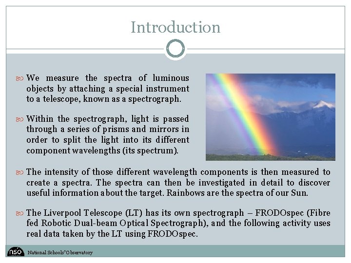 Stellar Spectroscopy National Schools Observatory Introduction ...