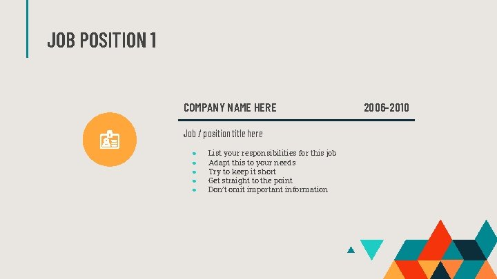 CV PRESENTATION TABLE OF CONTENTS 01 02 03