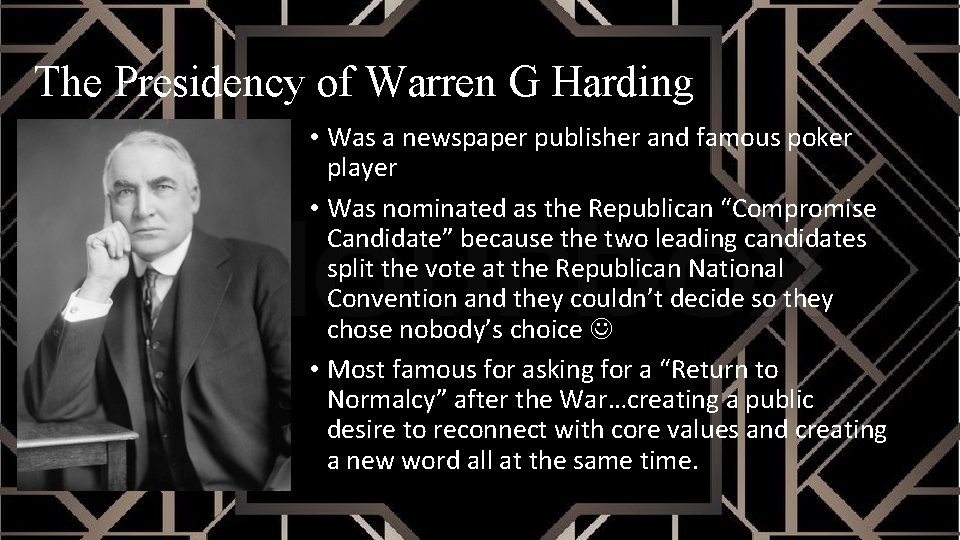 The Roaring 1920s Republican Control of Government Throughout