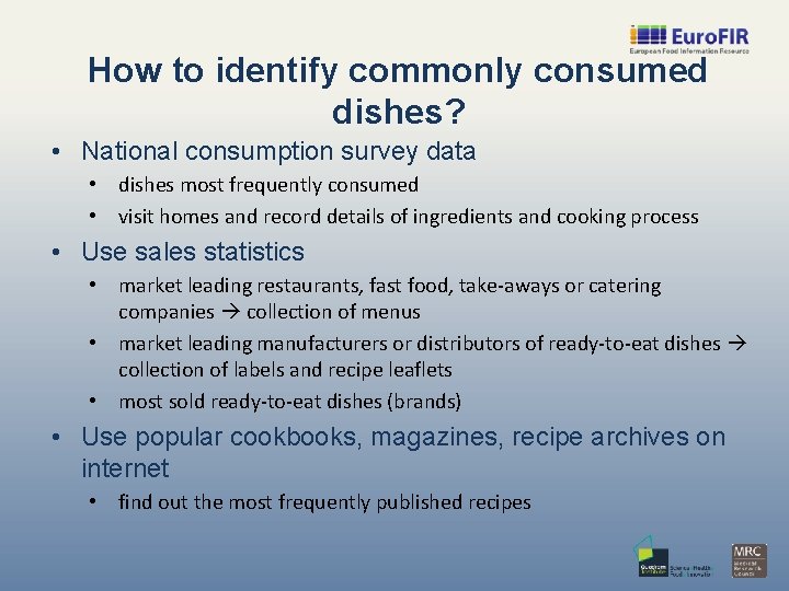 Identifying and Sampling Composite Dishes Mark Roe Euro