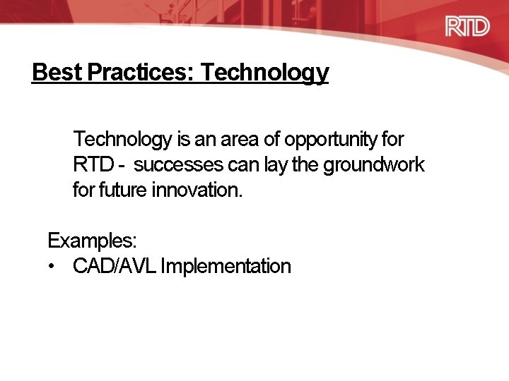 RTD Best Practices A knowledgesharing report to help