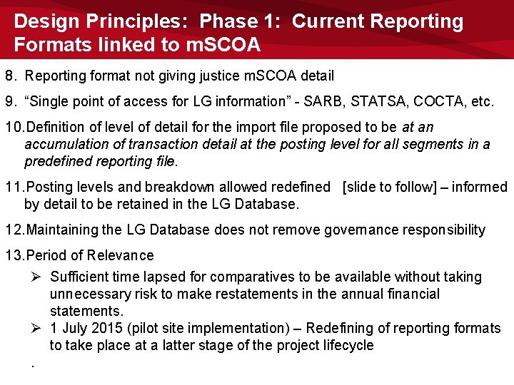 m SCOA Position Paper Reporting Draft Presented by