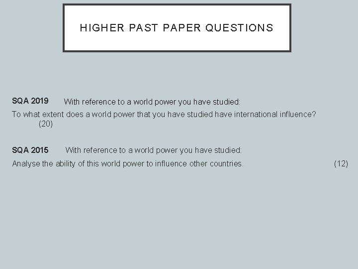 HIGHER PAST PAPER QUESTIONS SQA 2019 With reference