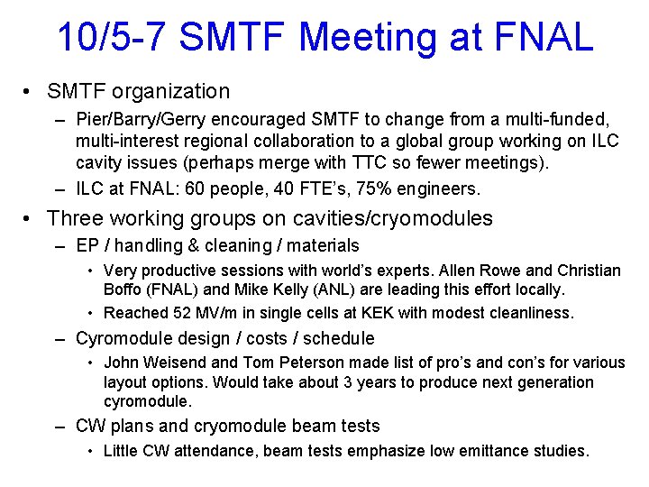 105 7 SMTF Meeting at FNAL SMTF organization