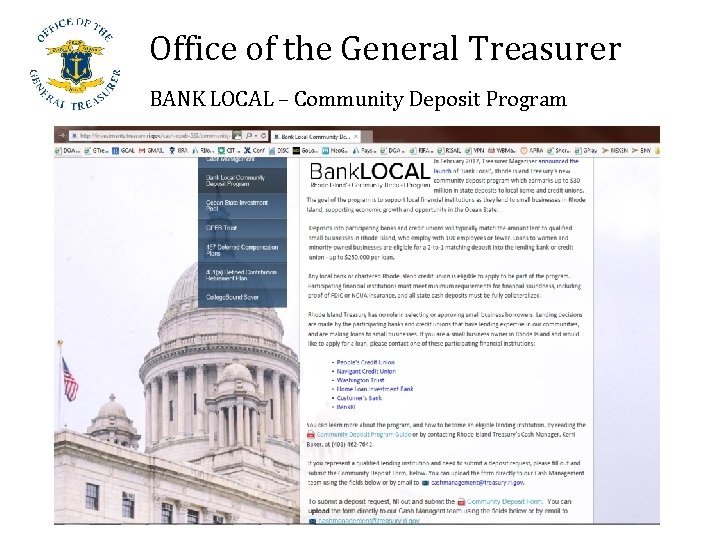 Office of the General Treasurer BANK LOCAL Community