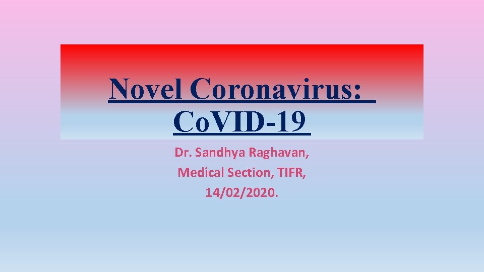 Novel Coronavirus Co VID19 Dr Sandhya Raghavan Medical