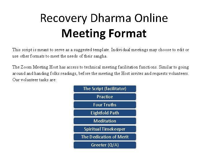 Recovery Dharma Online Meeting Format This script is