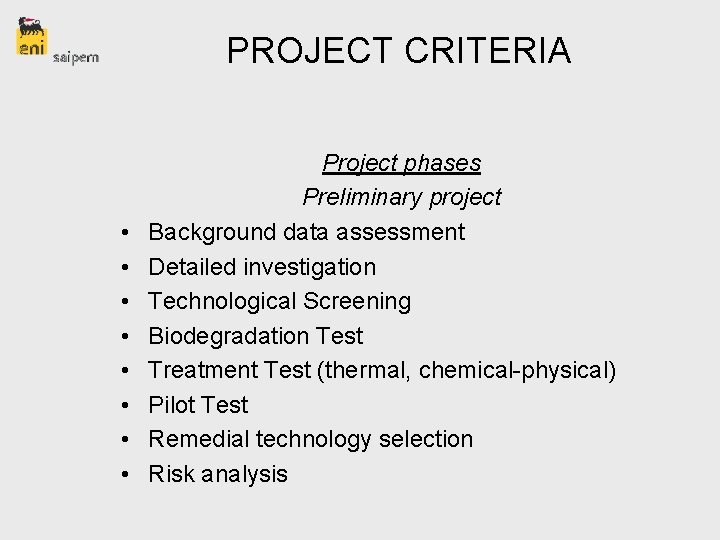 Project criteria and remedial technology selection for sustainable