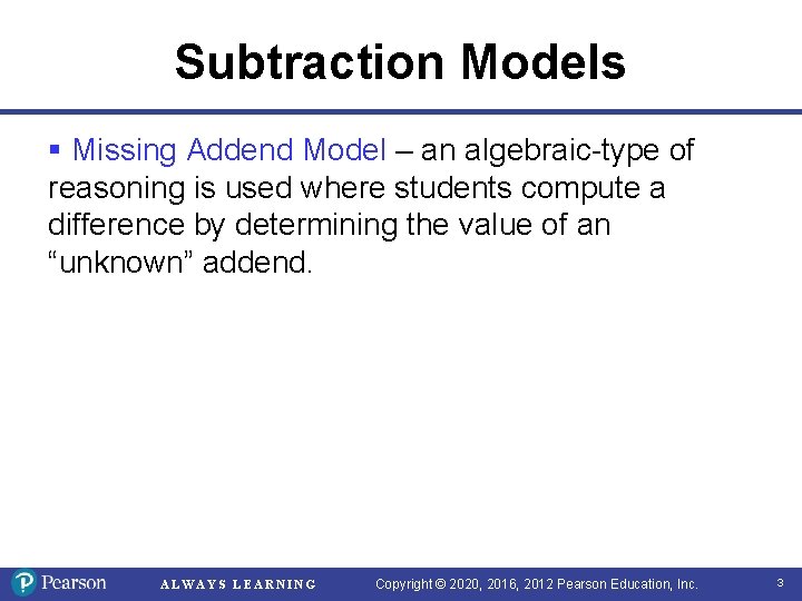 3 3 Subtractions of Whole Numbers The meaning
