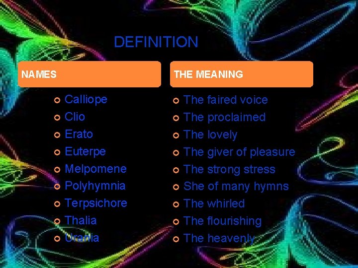 MUSES 1 By Brandy Fuentes 3 rd Period