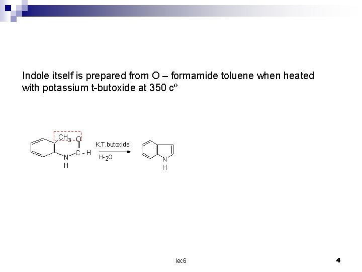 Synthesis of indole Fischers synthesis This the most