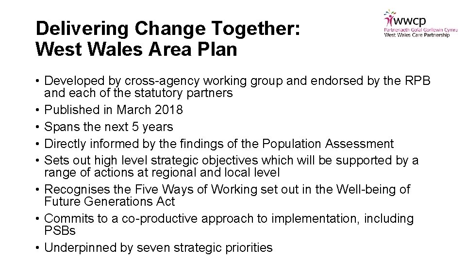 A Blueprint for Change The West Wales Area