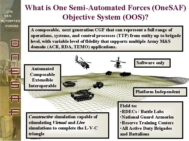 One SAF Objective System OOS Overview Marlo Verdesca