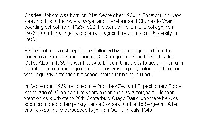 Captain Charles Upham Biography 1908 1994 Introduction Captain