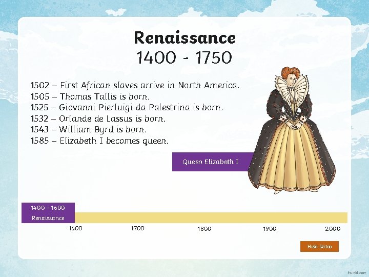 History of Music Timeline 1400 1600 1750 Renaissance