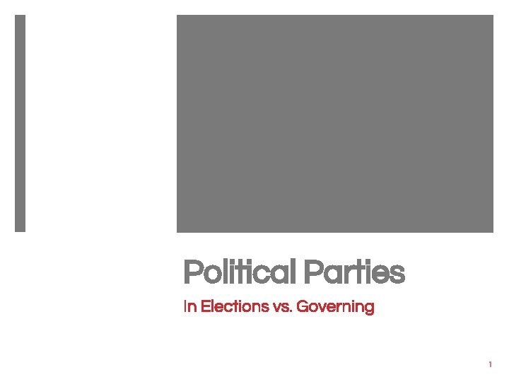 Political Parties In Elections vs Governing 1 What