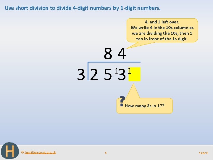 Use short division to divide 4 digit numbers