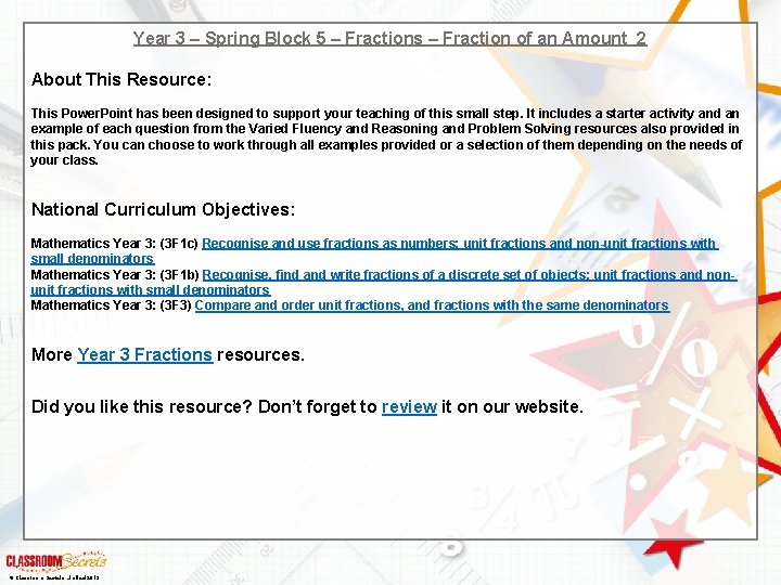 Year 3 Spring Block 5 Fractions Fraction of