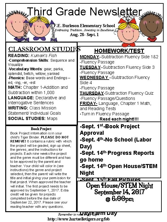 Third Grade Newsletter F E Burleson Elementary School