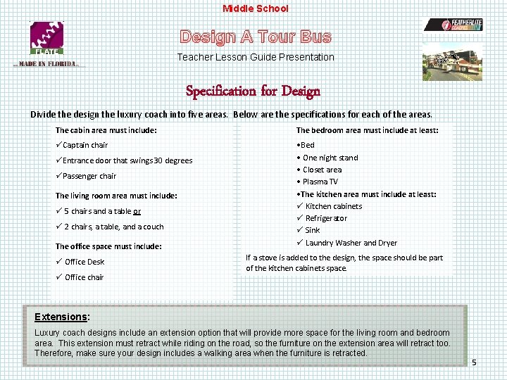 Middle School Design A Tour Bus Teacher Lesson