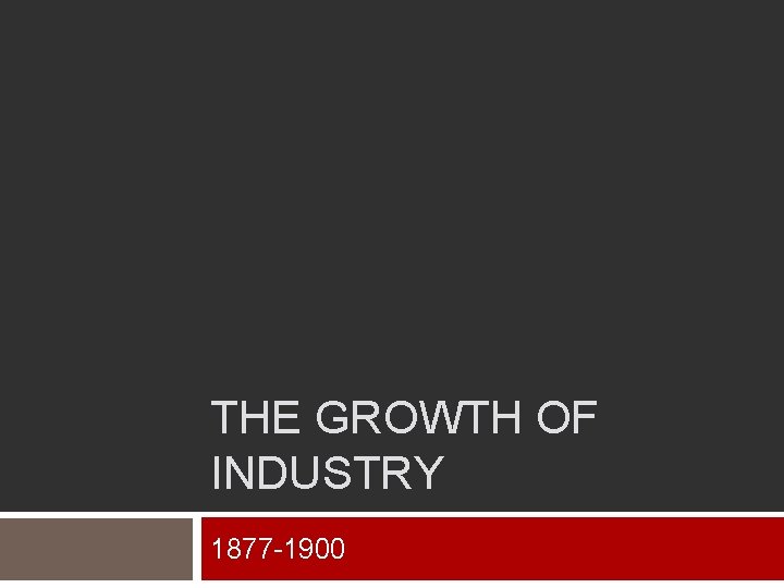 THE GROWTH OF INDUSTRY 1877 1900 Natural Resources