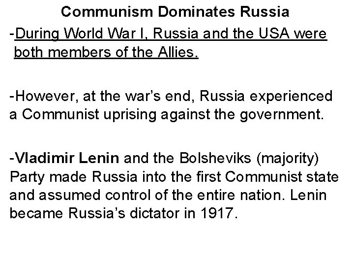 After World War I The Rise of Communism