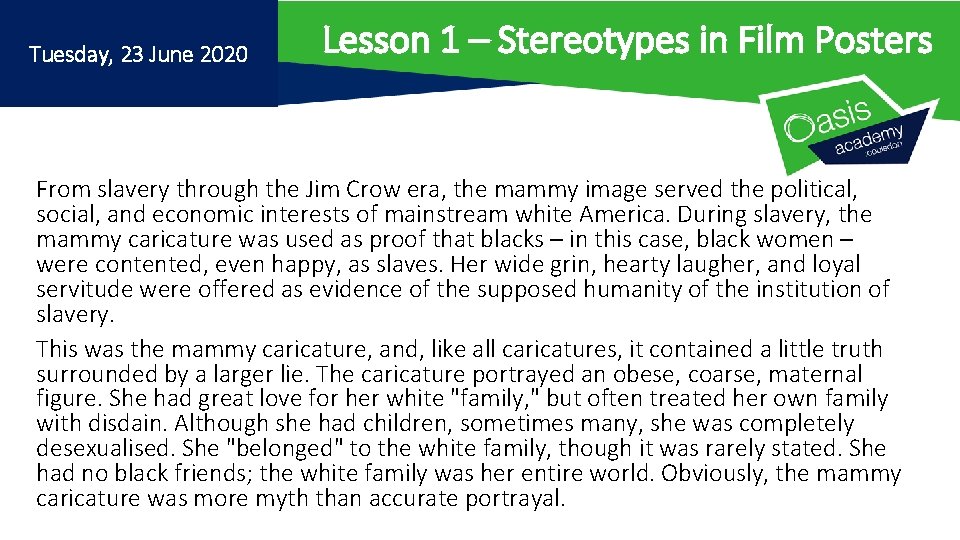 Tuesday 23 June 2020 Lesson 1 Stereotypes in