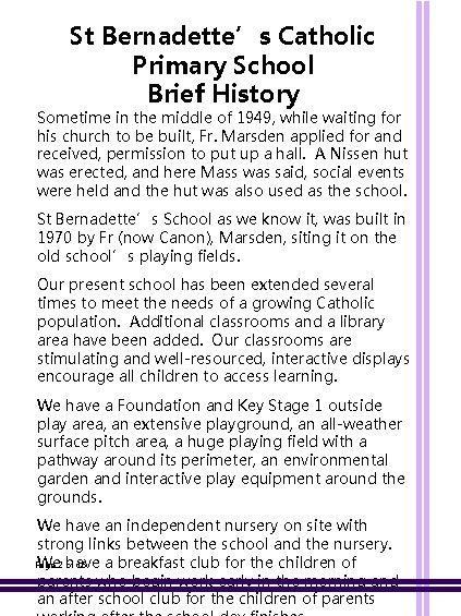 St Bernadettes Catholic Primary School PARENT INFORMATION BOOKLET