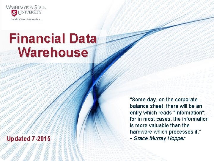 Financial Data Warehouse Updated 7 2015 Some day