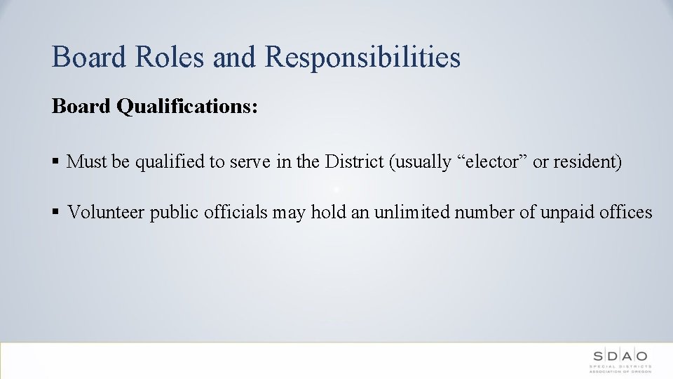 Special District Duties and Liabilities Overview for Board