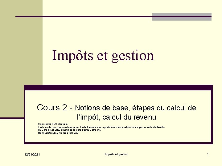 Impts et gestion Cours 2 Notions de base