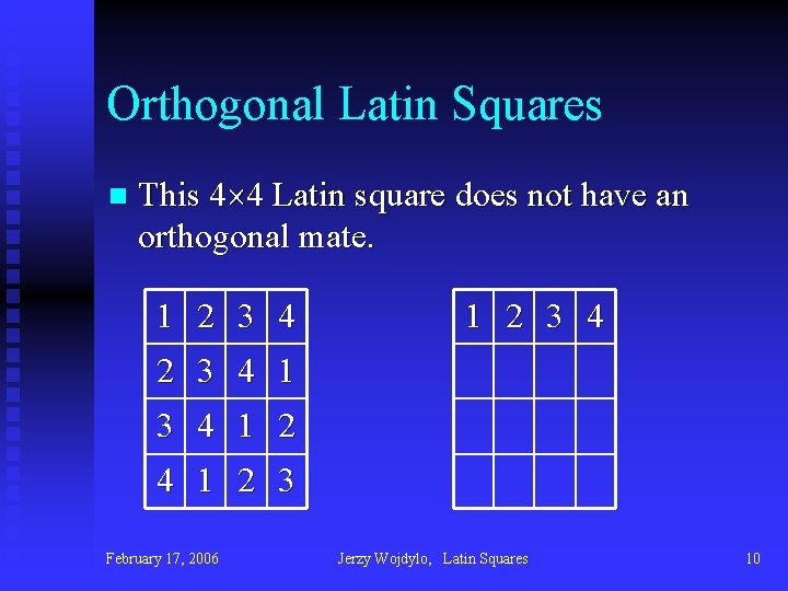 Latin Squares Jerzy Wojdyo February 17 2006 Jerzy