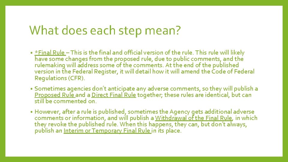 TRACKING RULES AND THEIR SUPPORTING DOCUMENTS Presented by