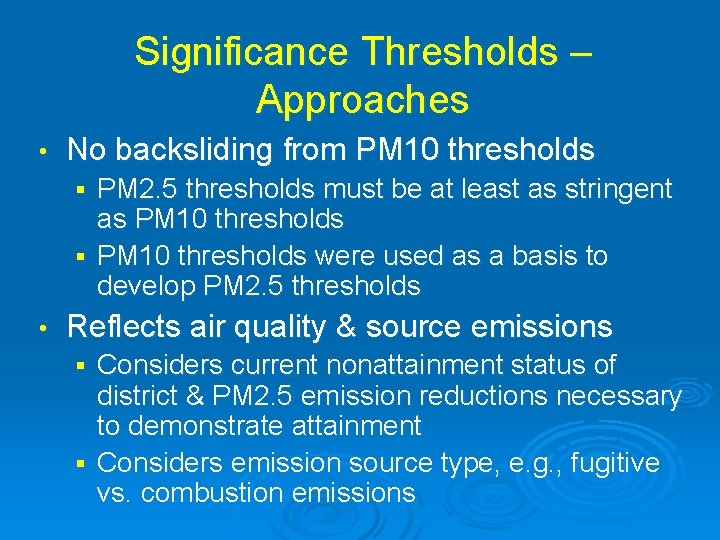 Proposed PM 2 5 Calculation Methodology Significance Thresholds