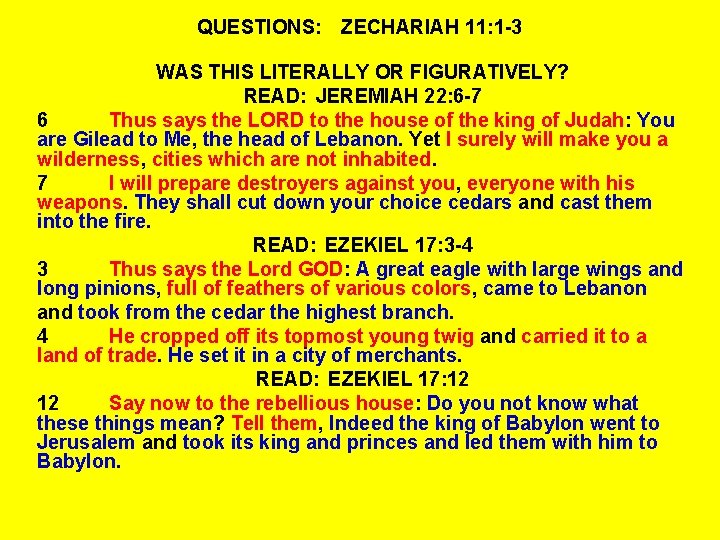 OUTLINE ZECHARIAH CHAPTER ELEVEN DESTRUCTION OF NATIONS AROUND