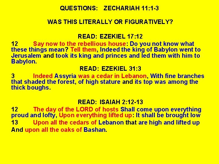 OUTLINE ZECHARIAH CHAPTER ELEVEN DESTRUCTION OF NATIONS AROUND