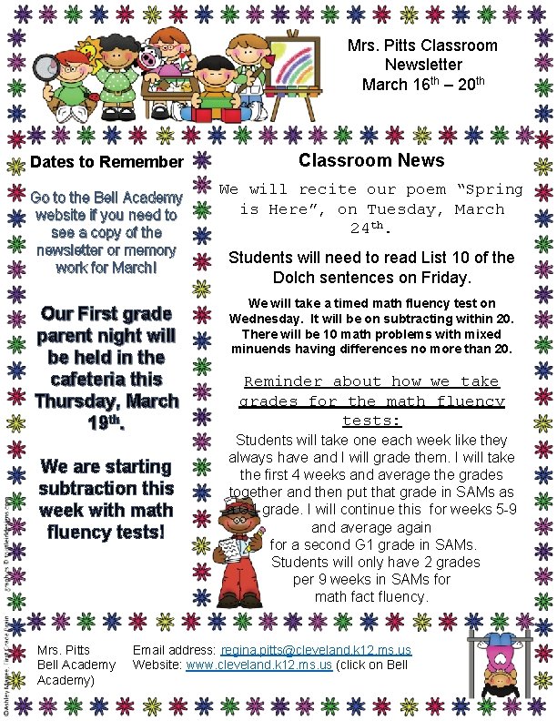 Mrs Pitts Classroom Newsletter March 16 th 20