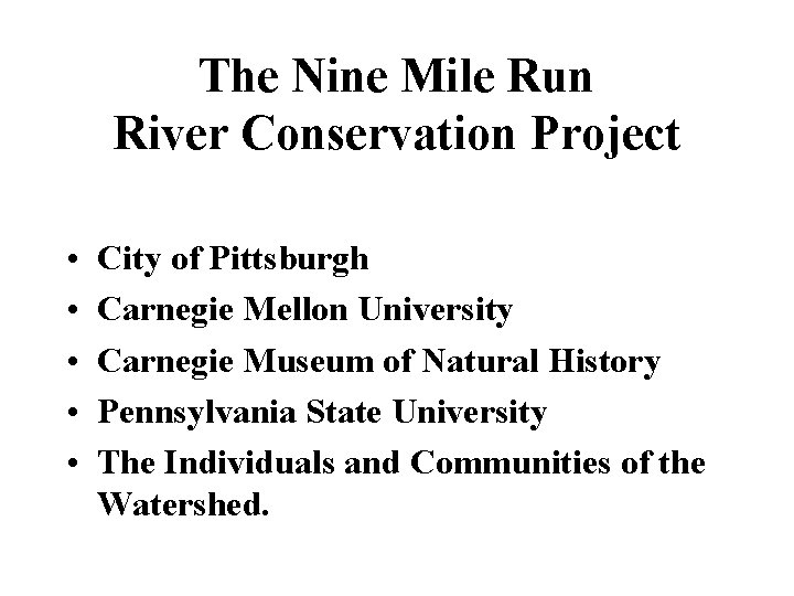 The Nine Mile Run River Conservation Project City