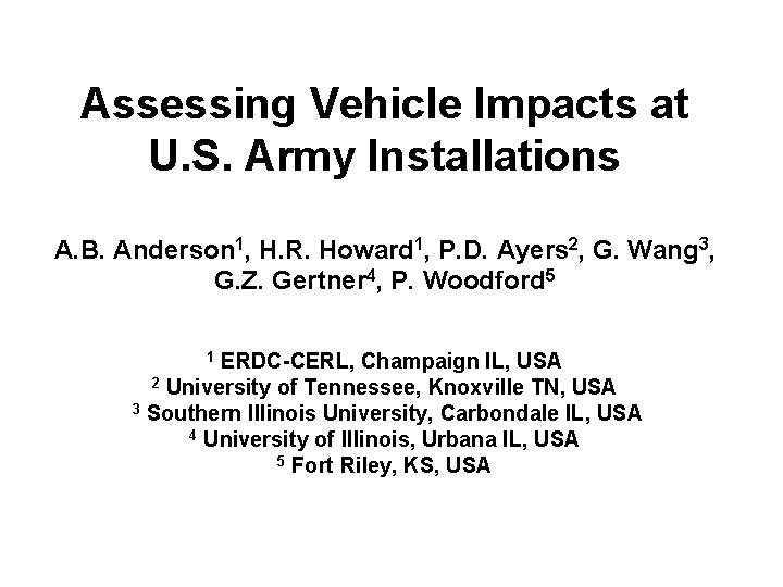 Assessing Vehicle Impacts at U S Army Installations