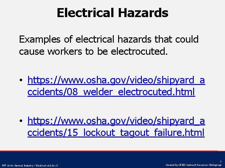 Electrical OSHA 10 hour Outreach Training General Industry
